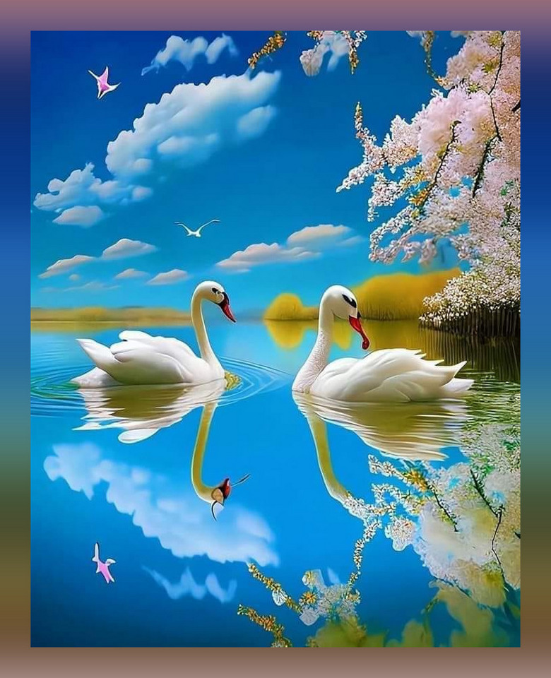 Пазл «Лебеди на голубом пруду» из 208 элементов | Собрать онлайн пазл ...