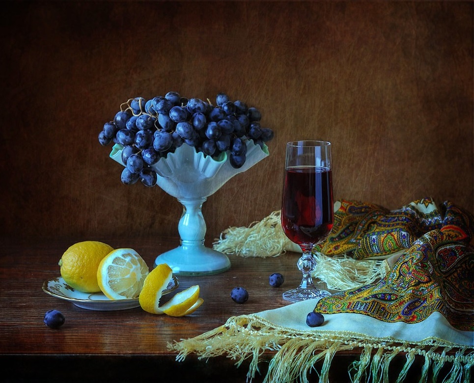 Пазл «С виноградом и лимоном ---» из 208 элементов | Собрать онлайн ...